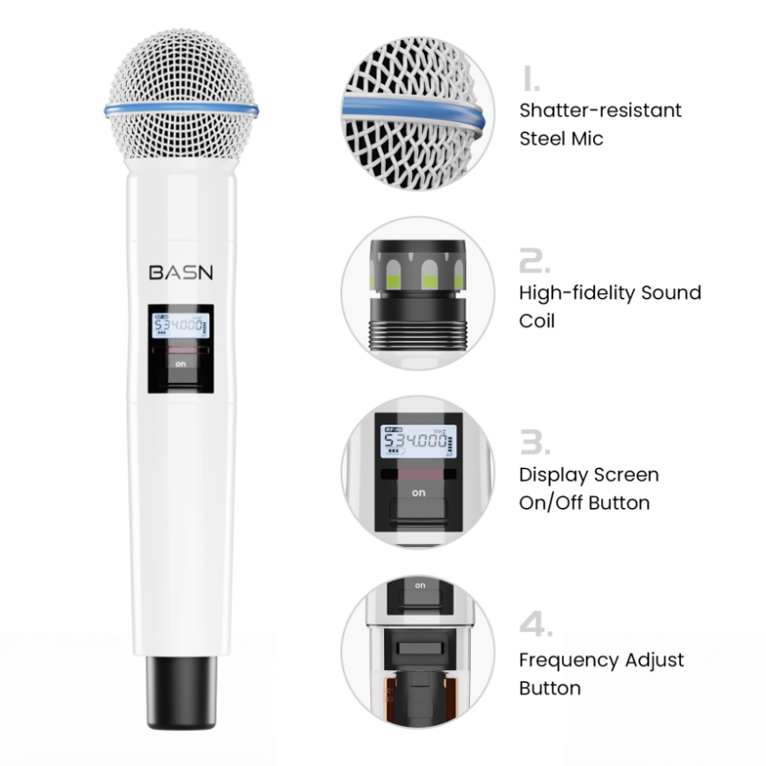 BASN BMIC-2 Handheld Wireless Microphone System (Black&White)